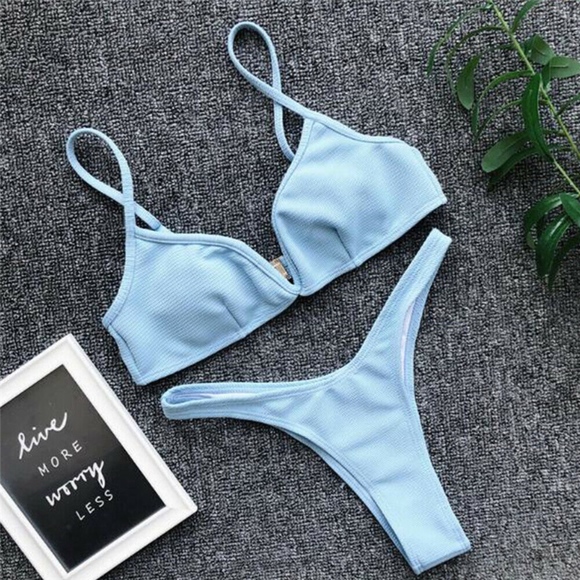 Swim | New Baby Blue High Waist Brazillian Thong Bikini | Poshmark